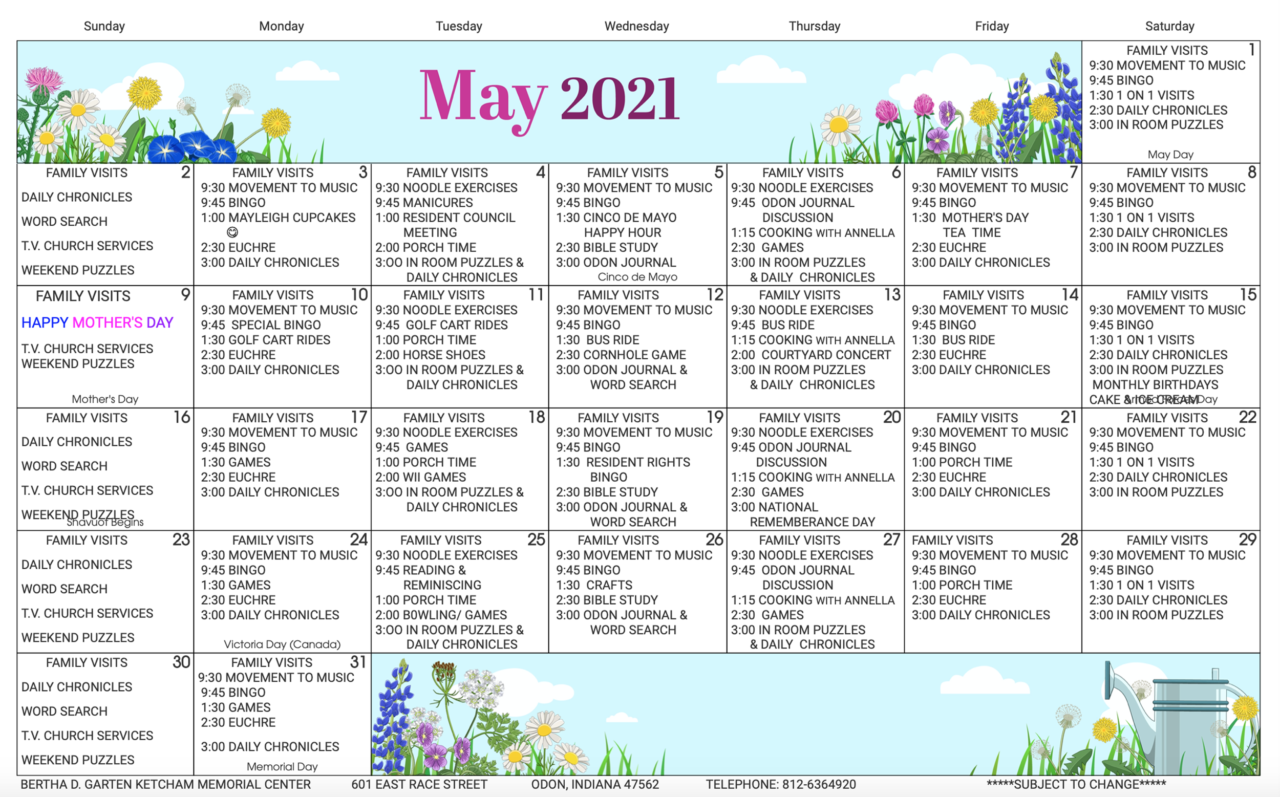 May Activity Calendar | Ketcham Memorial Center